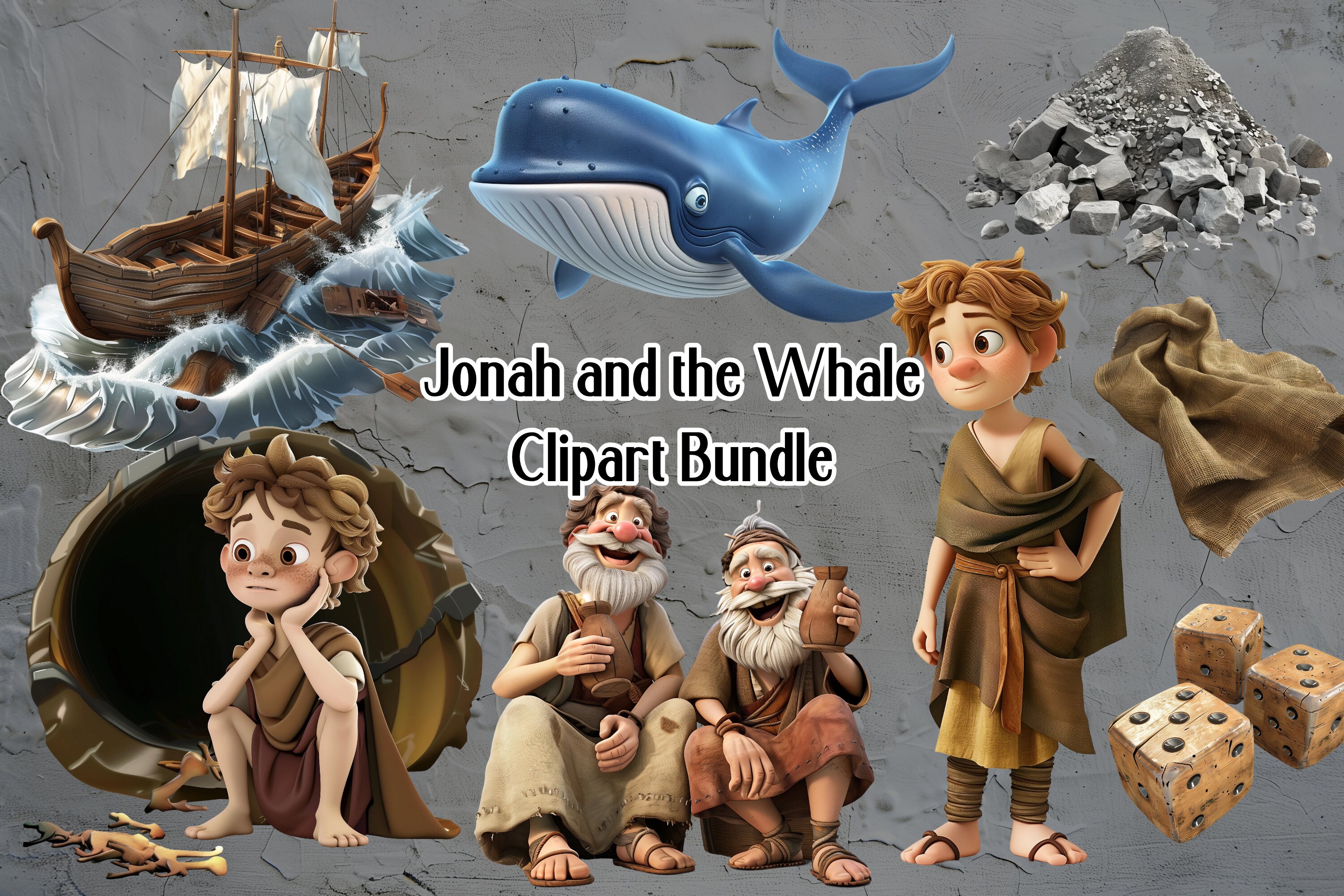Jonah and the Whale Clipart Bundle, Bible Stories, Instant Download ...