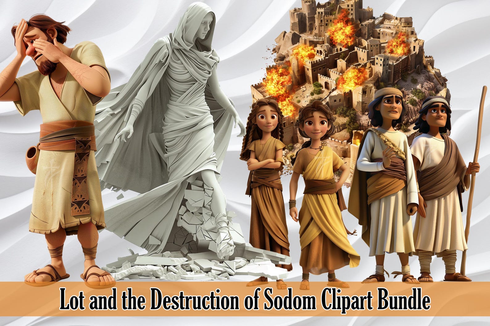 Lot and the Destruction of Sodom Clipart Bundle, Bible Characters ...