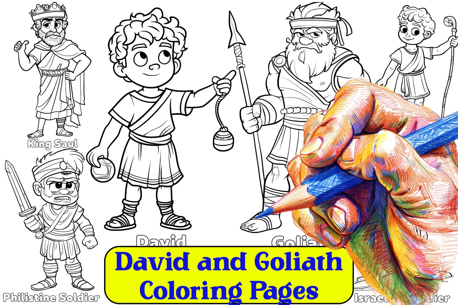 David and Goliath Coloring Pages, Bible Stories, Instant Download - Etsy