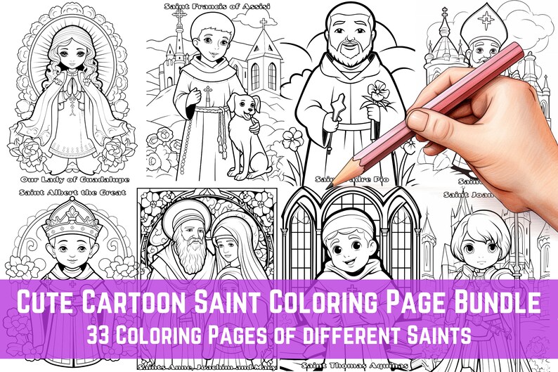 Cute Cartoon Saint Coloring Pages for Kids Catholic Coloring - Etsy