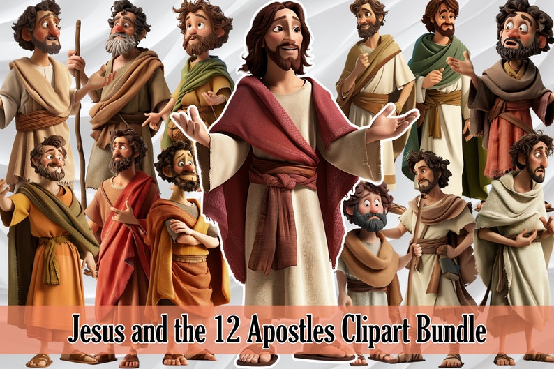 Jesus and the Apostles Clipart Bundle, Cartoon Images, Bible Stories ...