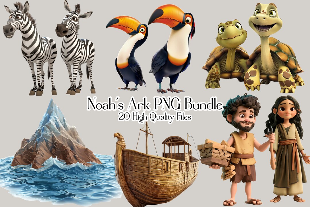 Noah's Ark PNG Bundle, Cartoon Images, Bible Stories, Instant Download ...