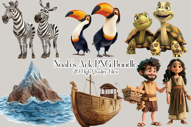 Noah's Ark PNG Bundle, Cartoon Images, Bible Stories, Instant Download - Etsy