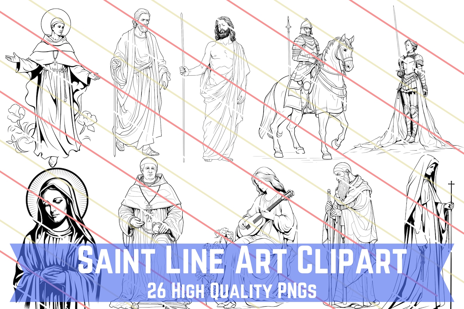 Saint Simple Line Art Clipart, Instant Download, Catholic Pngs - Etsy