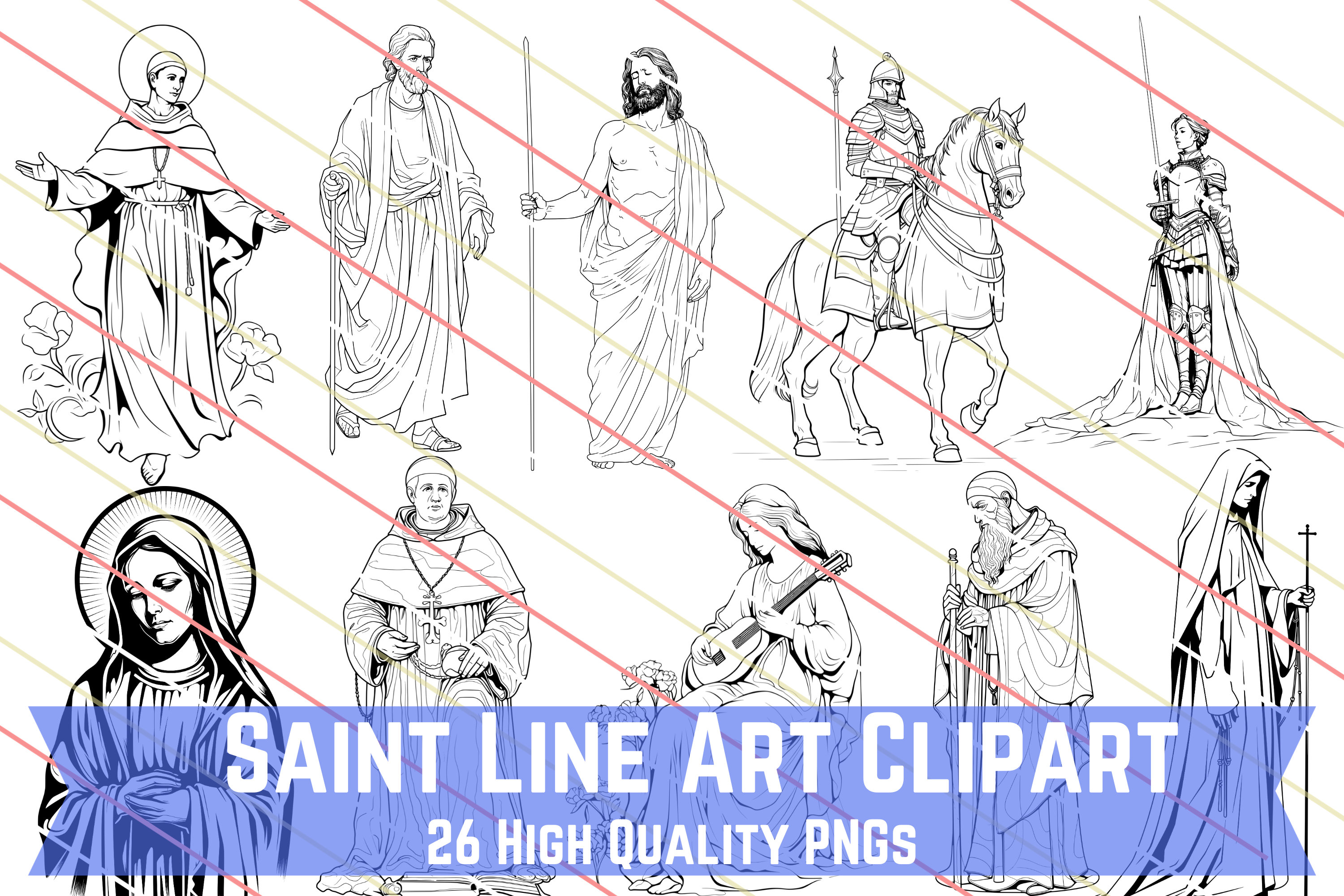 Saint Simple Line Art Clipart, Instant Download, Catholic Pngs - Etsy