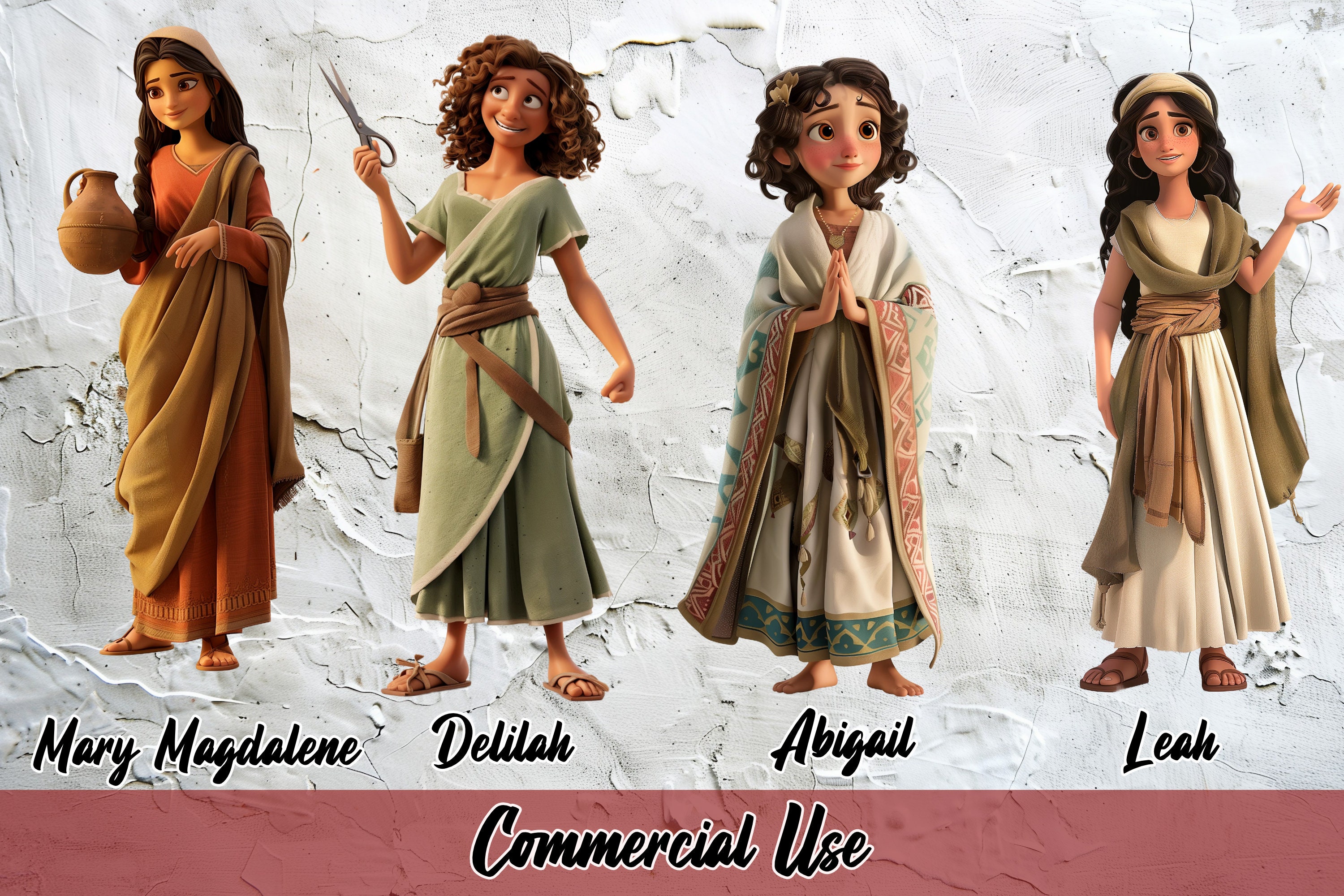 Women of the Bible Clipart Bundle Part 2, Cartoon Images, Bible Stories ...