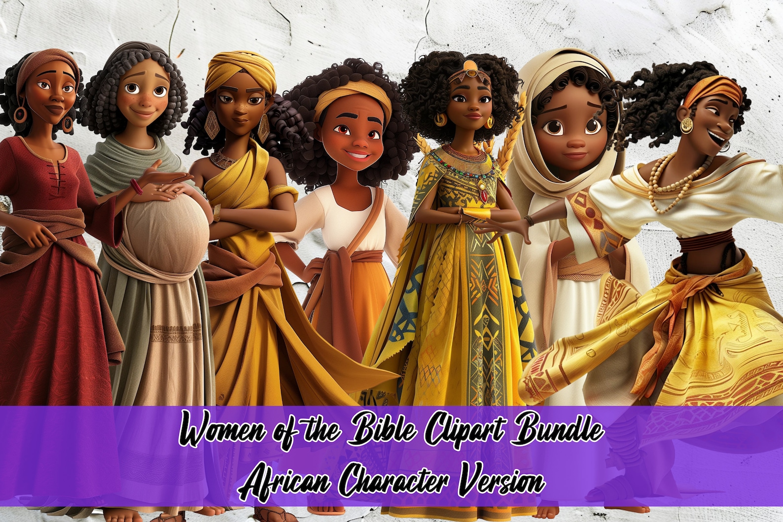Women of the Bible Clipart Bundle - African Character Version, Cartoon ...