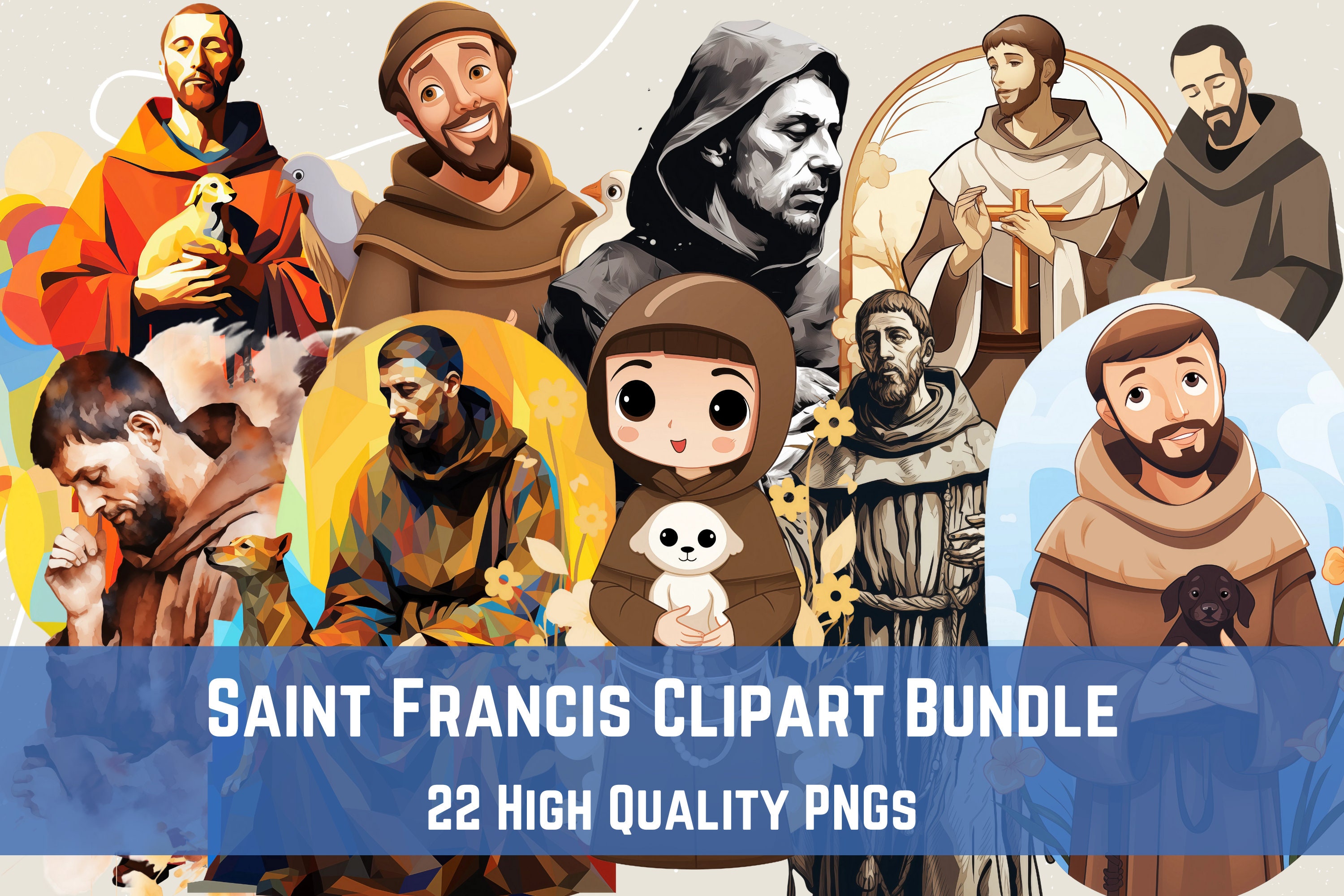 Saint Francis of Assisi Clipart PNG Bundle, Instant Download - Etsy