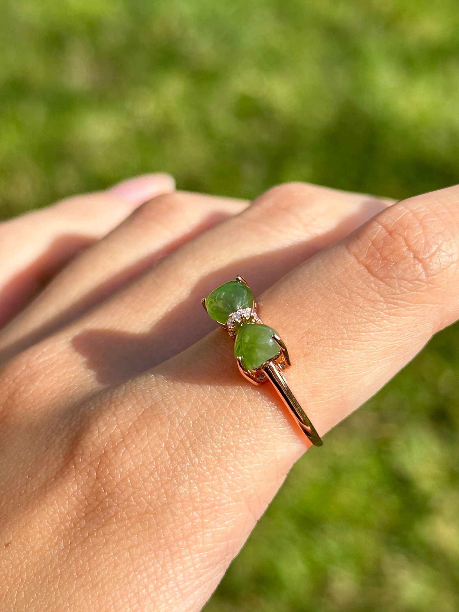 Simple Elegant Bow Design Natural Jade 925 Sterling Silver Adjustable ...