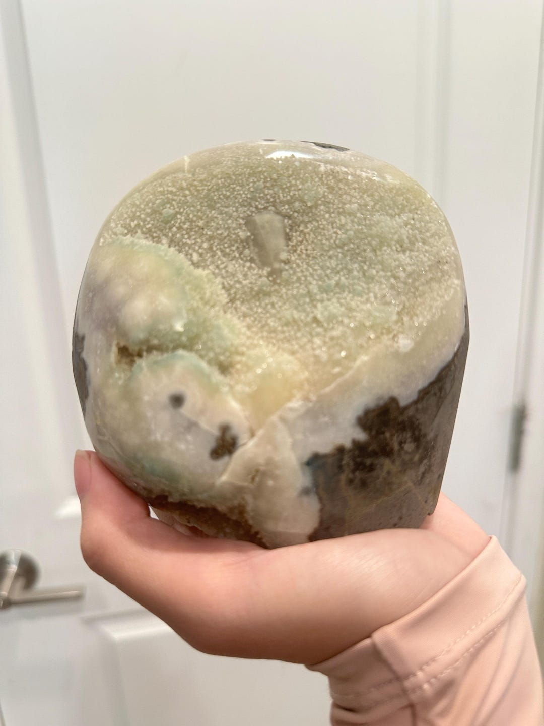RARE Natural Green Sugar Druzy Geode Cut Base With Calcite - Etsy