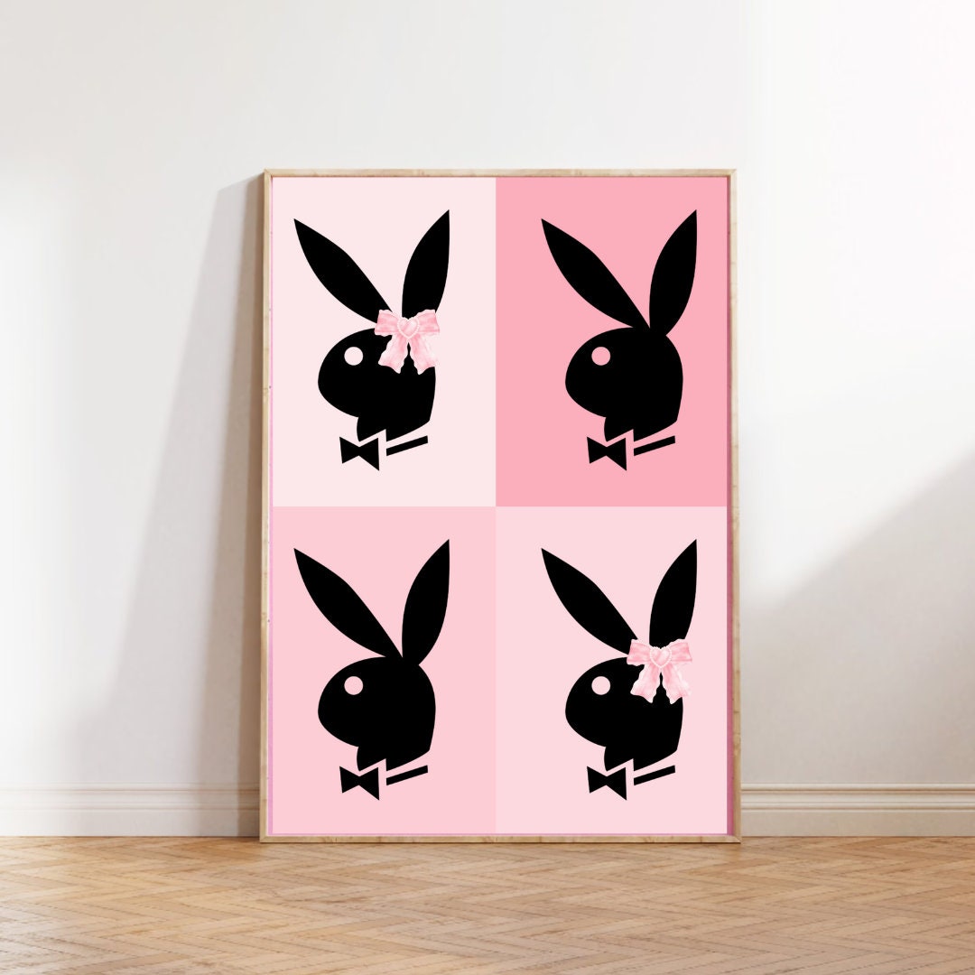 Pink Bunny, Coquette Bow, Dorm Room Wall Decor, Printable Wall Art ...
