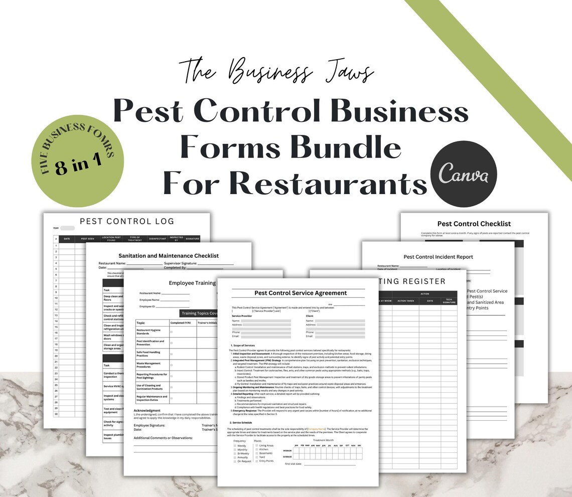 Pest Control Forms Bundle for Restaurants, Pest Control Businesses ...