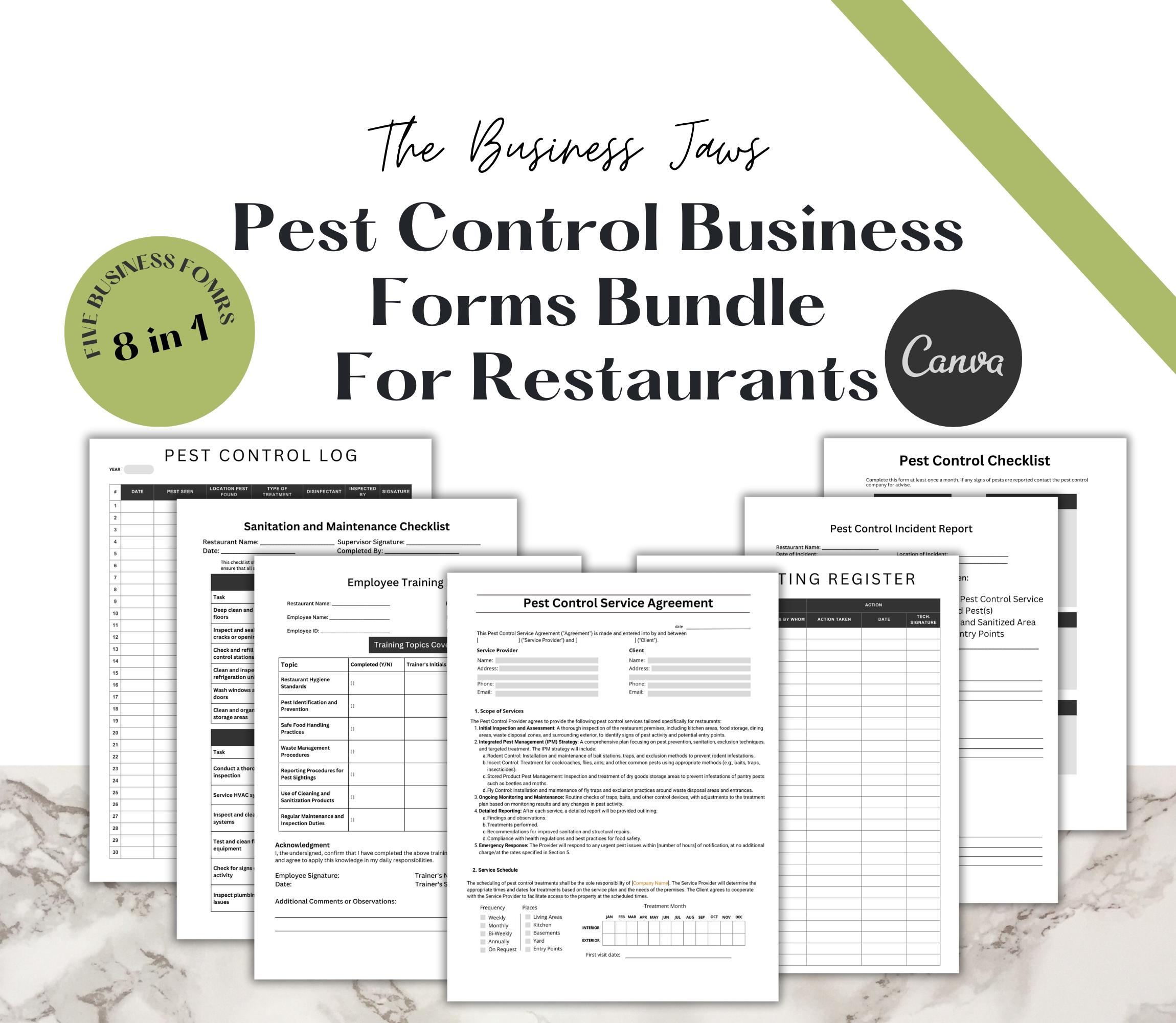 Pest Control Forms Bundle for Restaurants, Pest Control Businesses ...