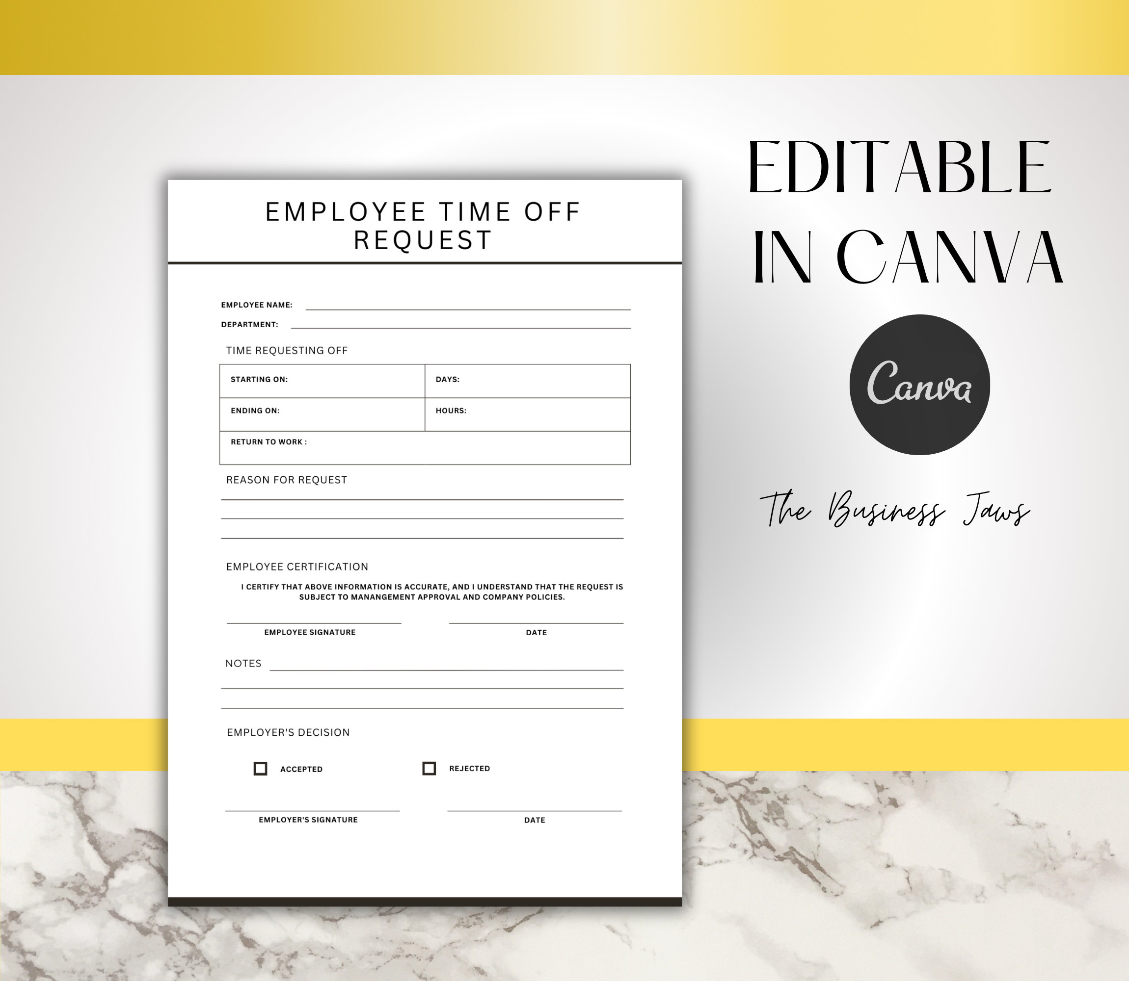 Employee Time off Request Form Template, Time-off Form, Vacation ...