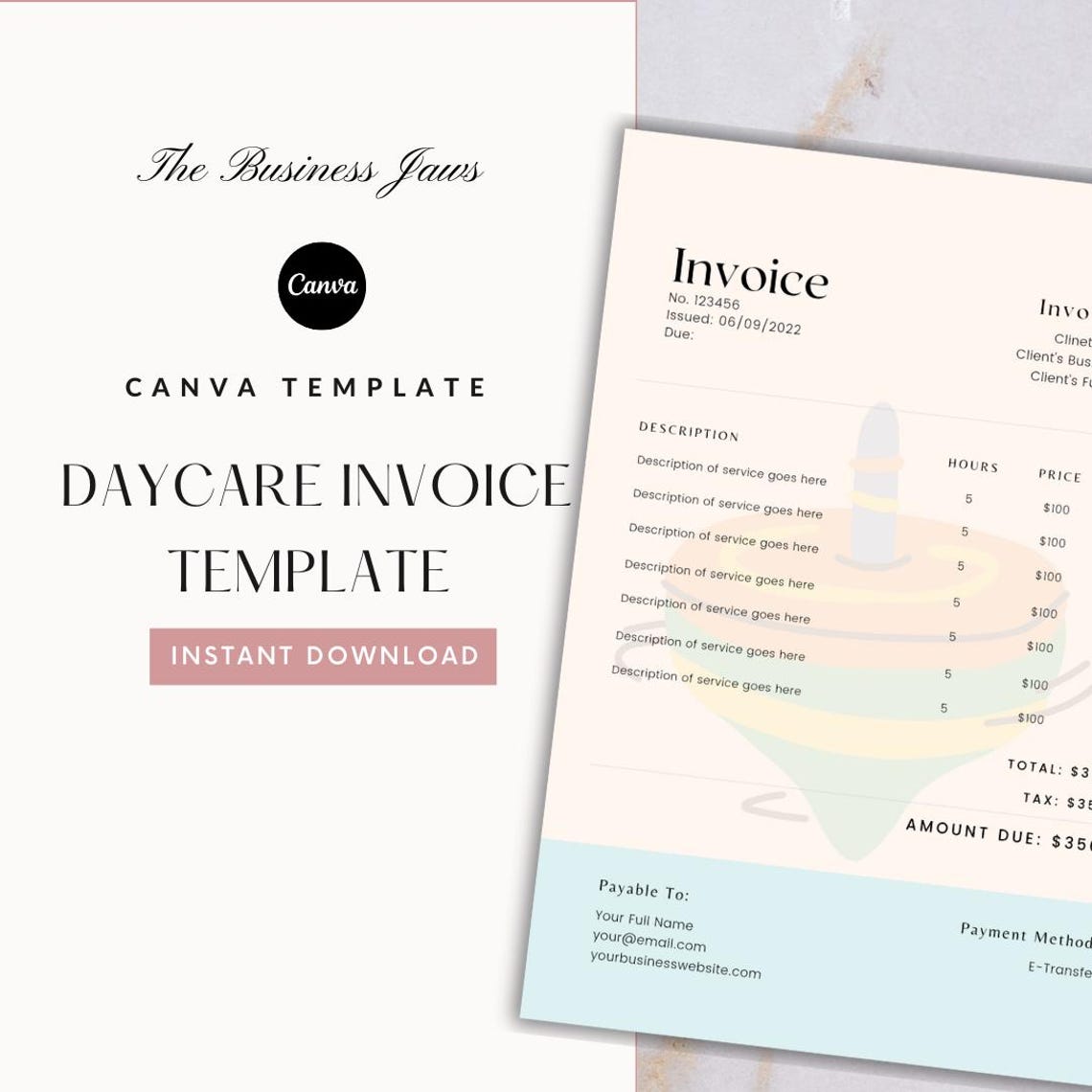 Daycare Invoice Template, Daycare Forms, Canva Template - Etsy
