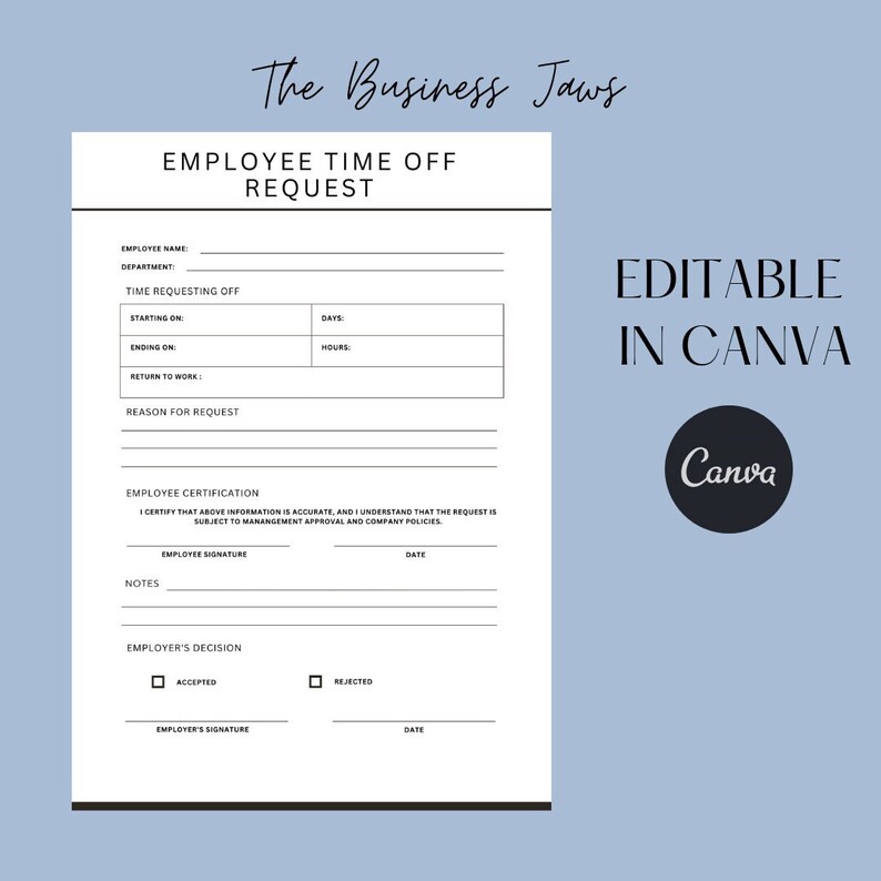 Employee Time off Request Form Template, Time-off Form, Vacation ...
