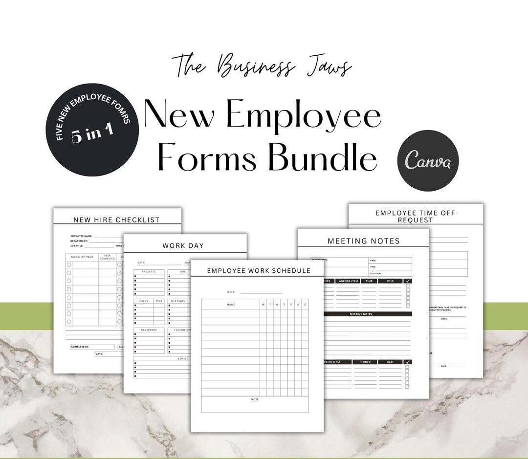 New Employee Forms Bundle, Time off Request Form, New Hire Checklist Form, Employee Work ...