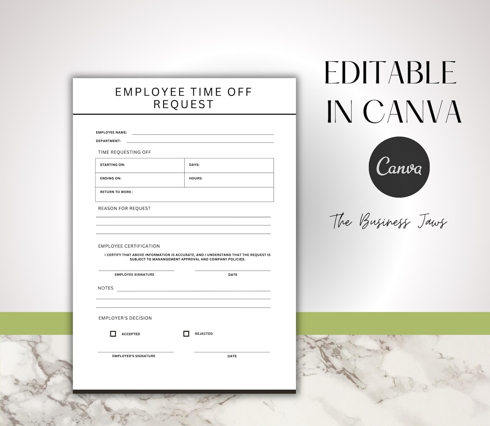 Employee Time off Request Form Template, Time-off Form, Vacation ...