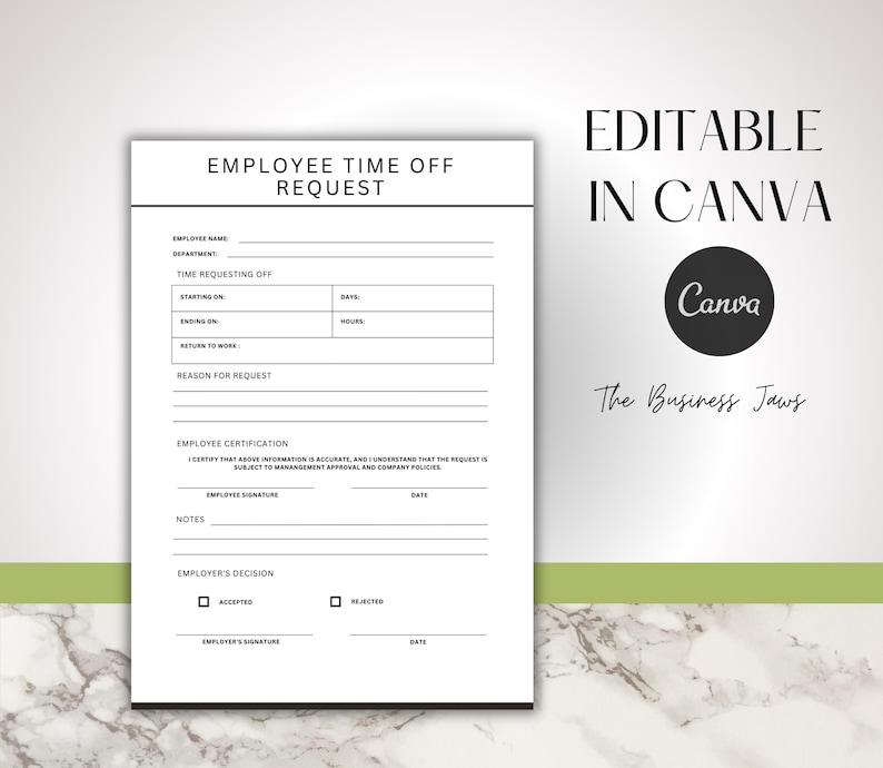 Employee Time off Request Form Template, Time-off Form, Vacation ...