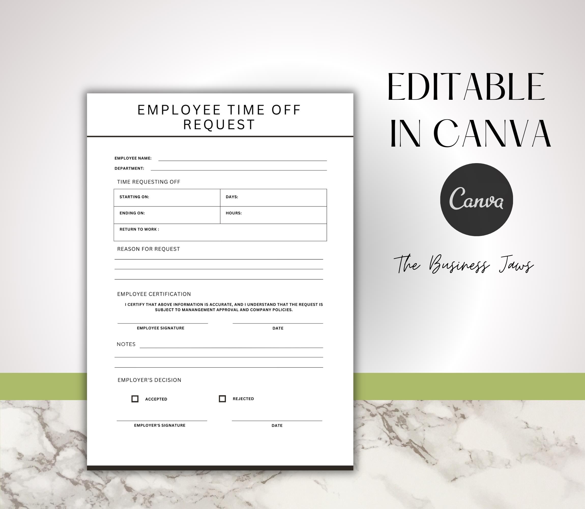 Employee Time off Request Form Template, Time-off Form, Vacation ...