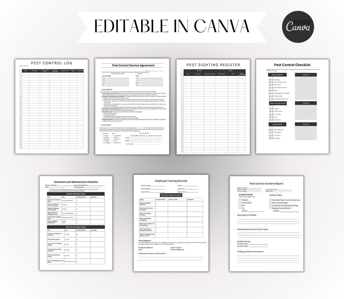 Pest Control Forms Bundle for Restaurants, Pest Control Businesses ...