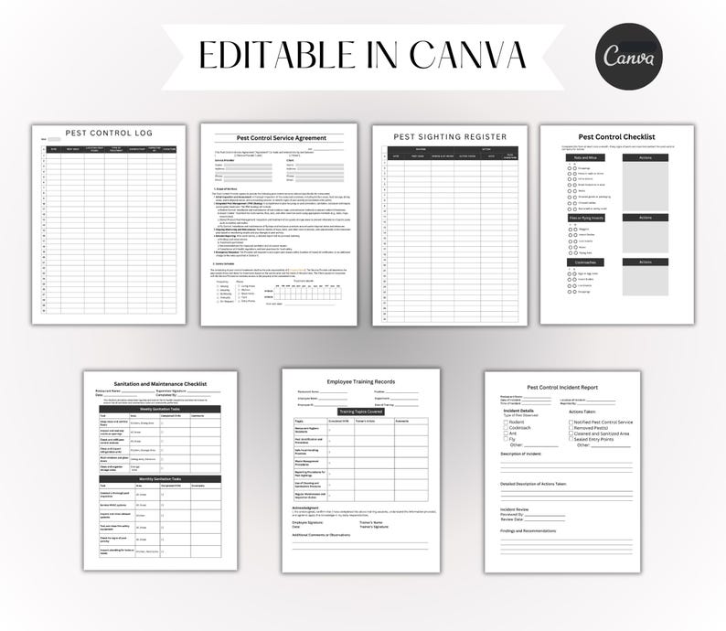 Pest Control Forms Bundle for Restaurants, Pest Control Businesses ...