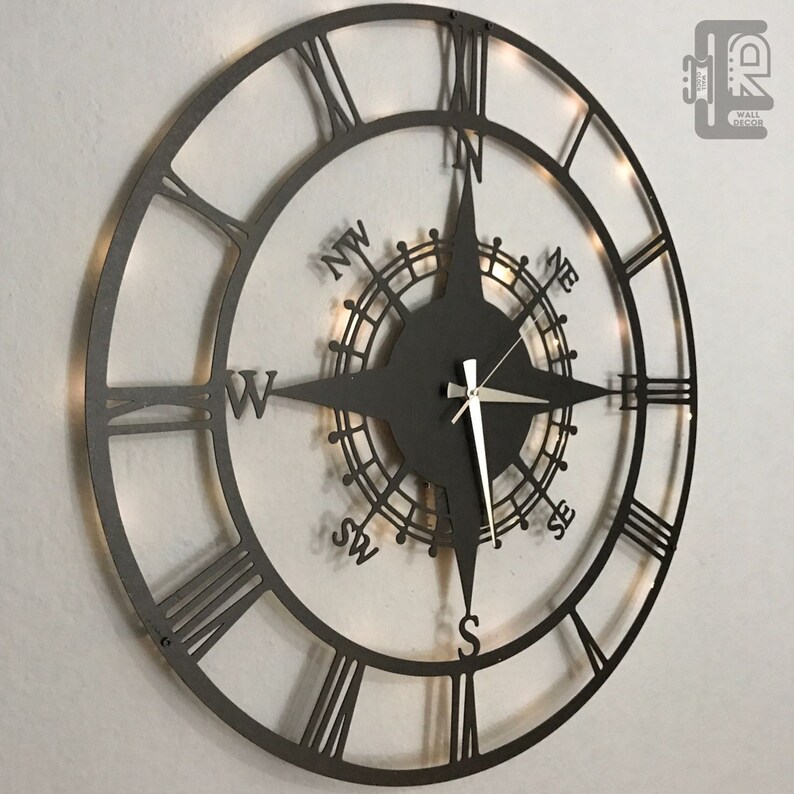 Xxl Led Licht Kompass Metall Wanduhr Moderne Uhr übergroße Wanduhr Kompass Uhr Metalluhr