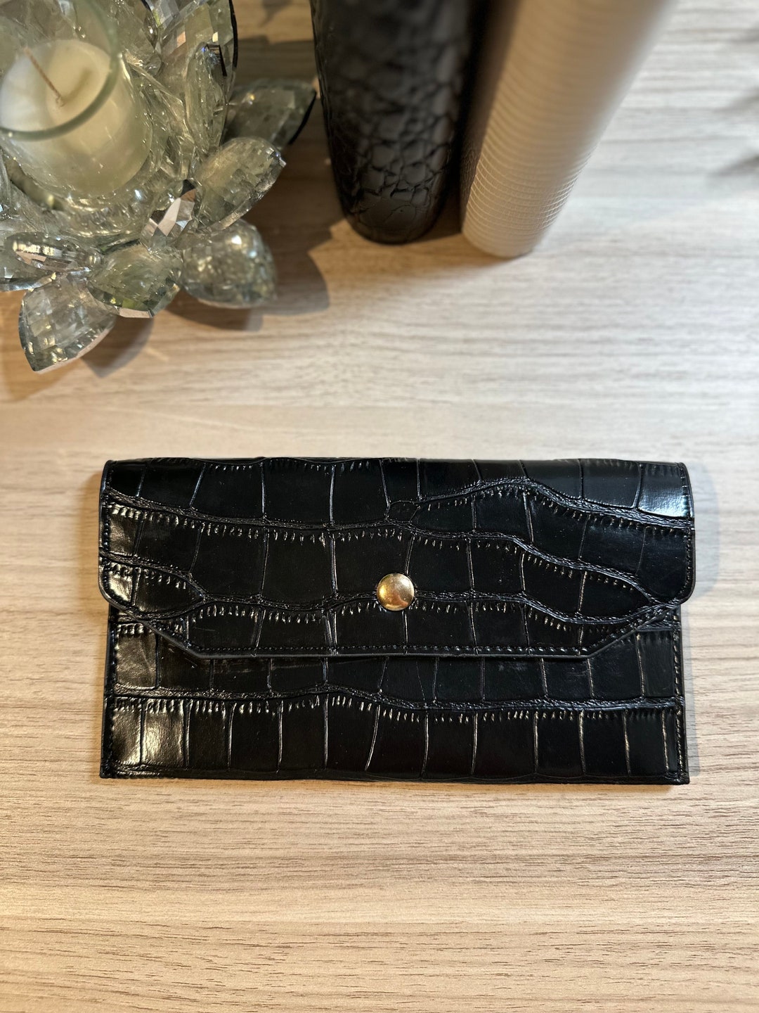 Bank Pouch Black Crocodile Texture - Etsy