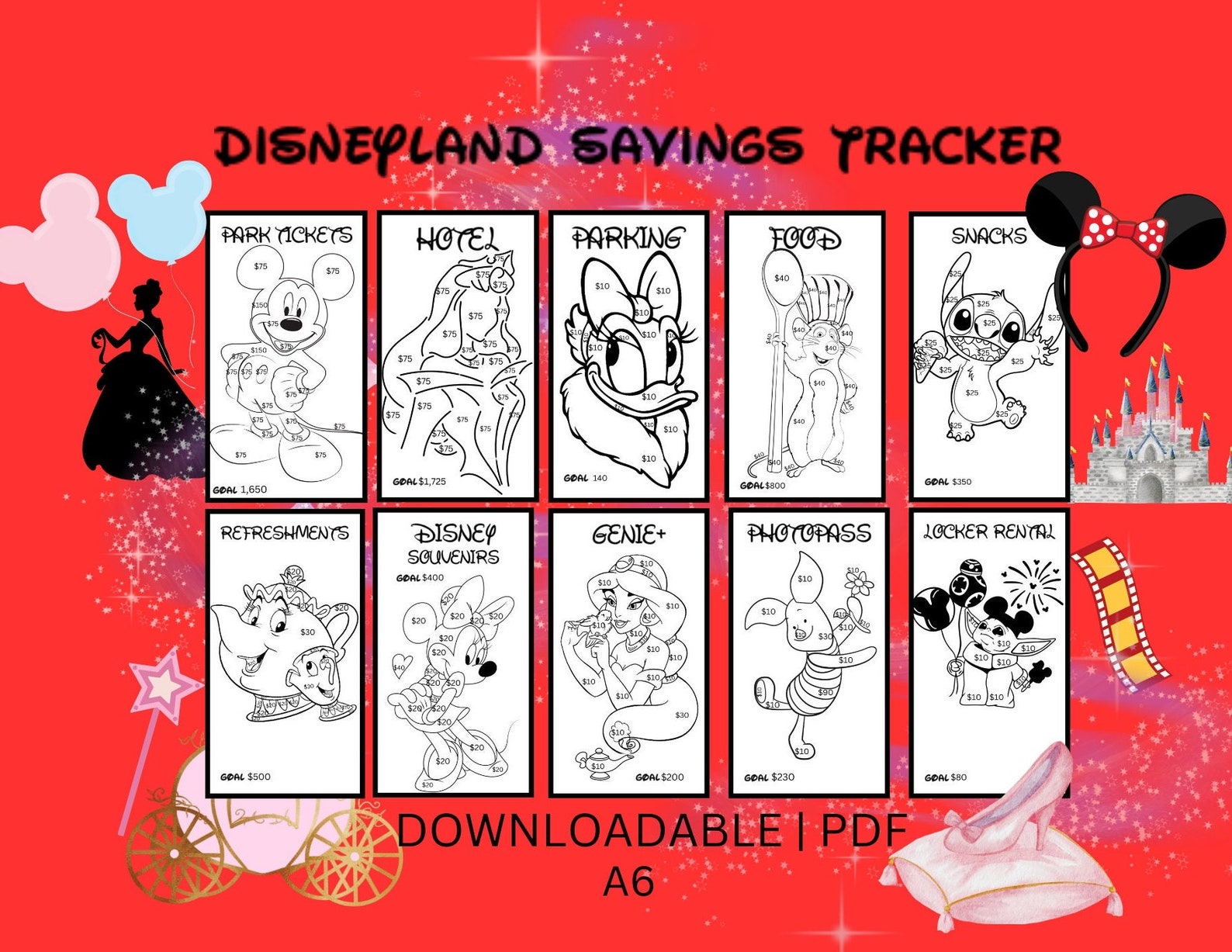 Disneyland Saving Trackers Instant Download PDF Size A6 Digital Savings ...