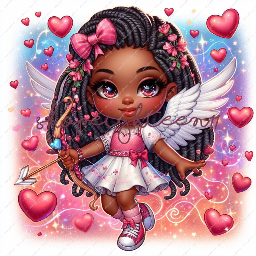 African American Valentine's Chibi Girl Cupid - Etsy