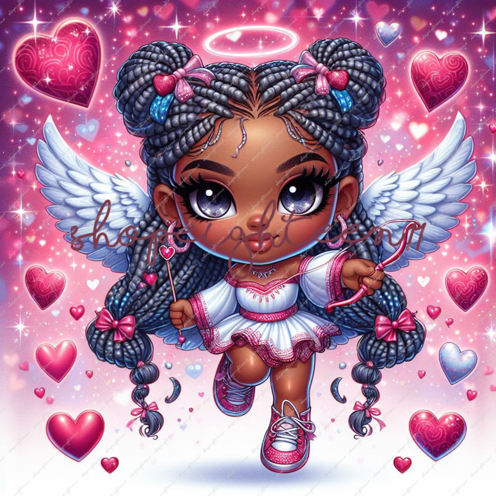 African American Valentine's Chibi Girl Cupid - Etsy