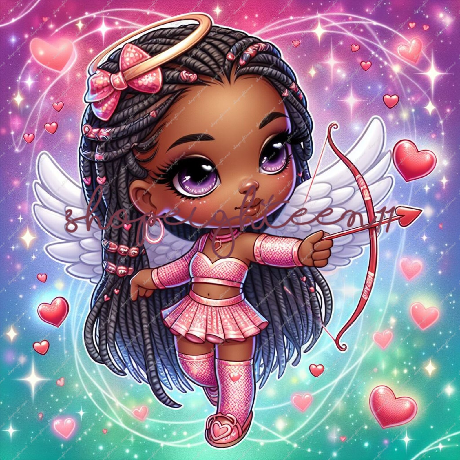 African American Valentine's Chibi Girl Cupid - Etsy