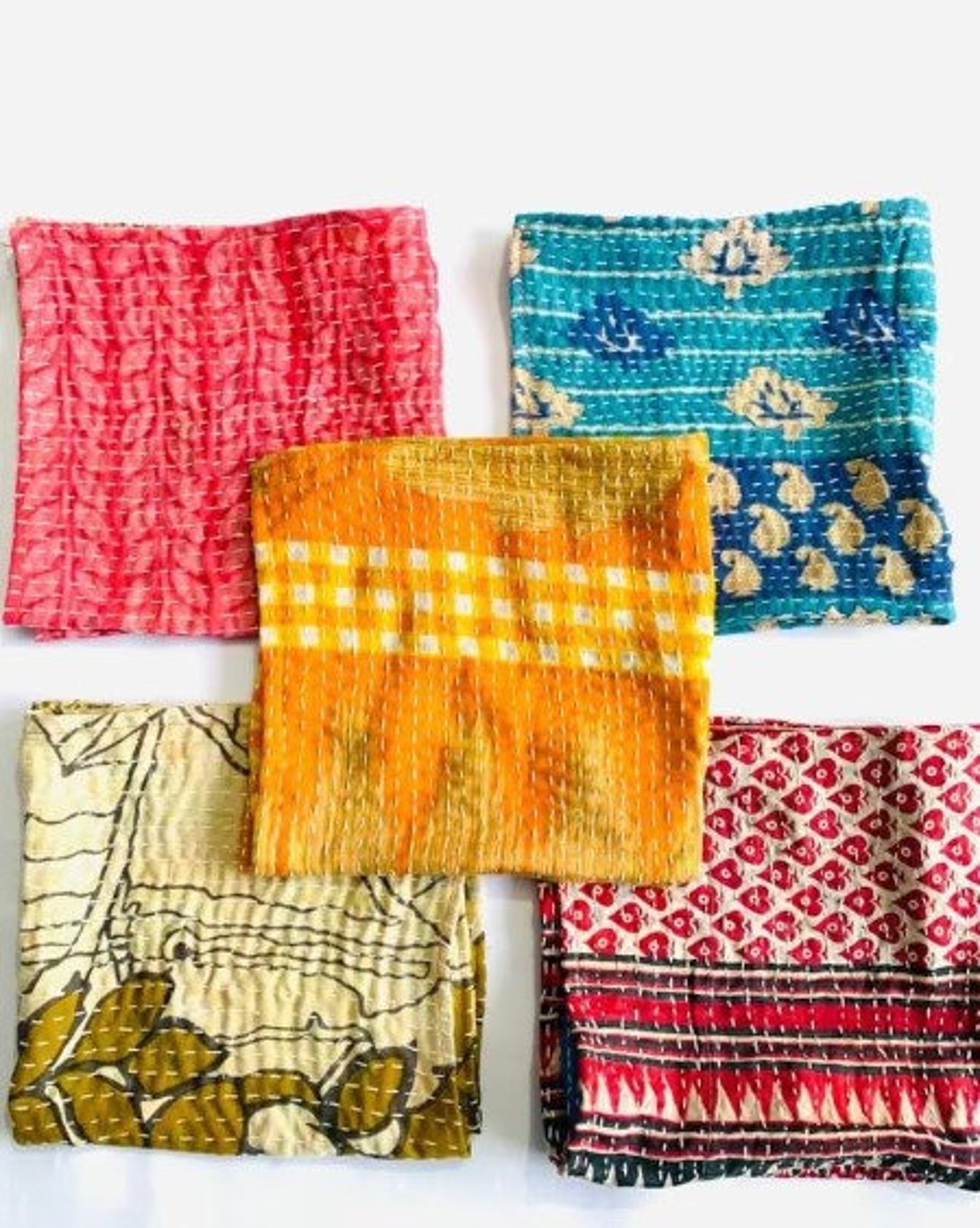 Wholesale Lot Vintage Kantha Napkins, Indian Sari Quilt Kantha Throw ...