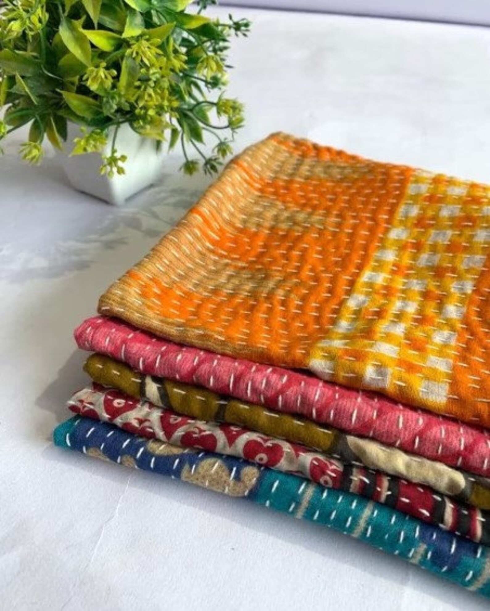 Wholesale Lot Vintage Kantha Napkins, Indian Sari Quilt Kantha Throw ...