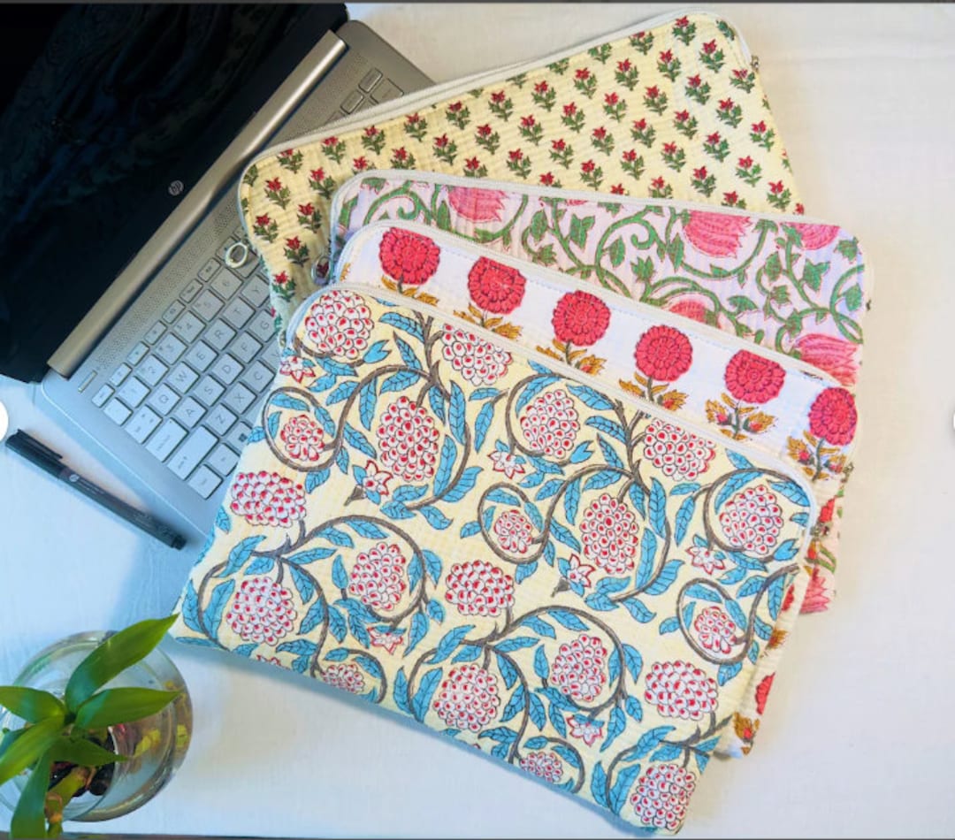 Cotton Quilted Laptop Sleeve, Cotton Bohemian Block Print MacBook Cover ...
