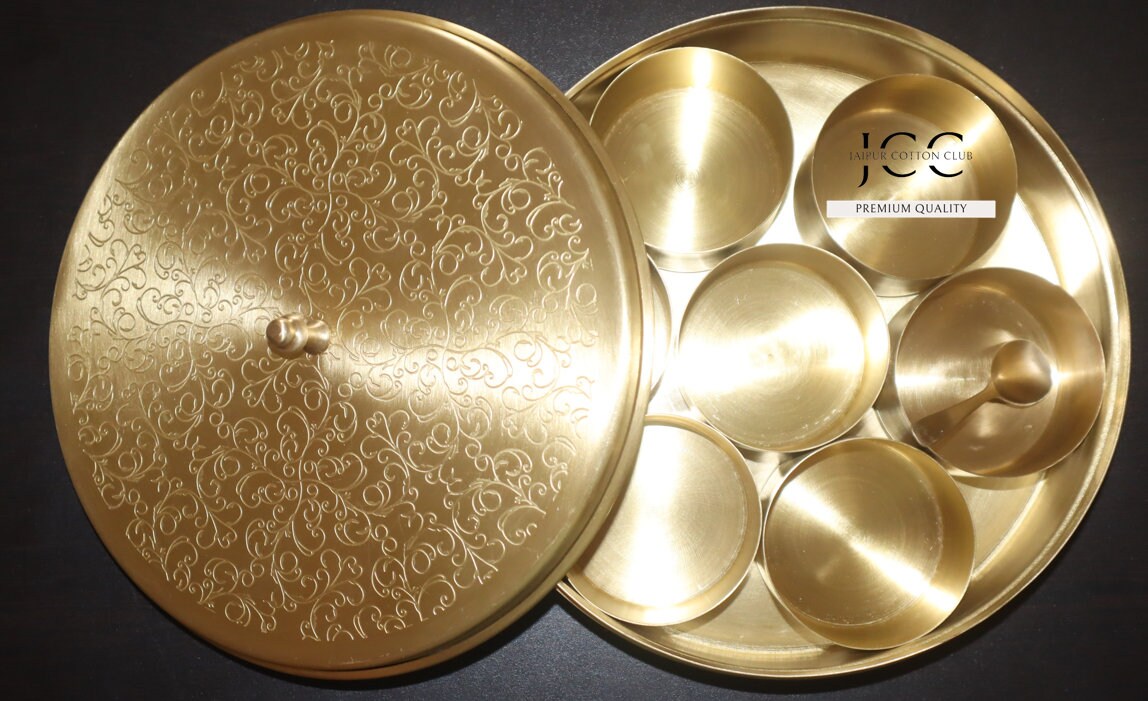 Handcrafted Spice Box in Brass With Spoon | Kitchen Storage | Spice ...