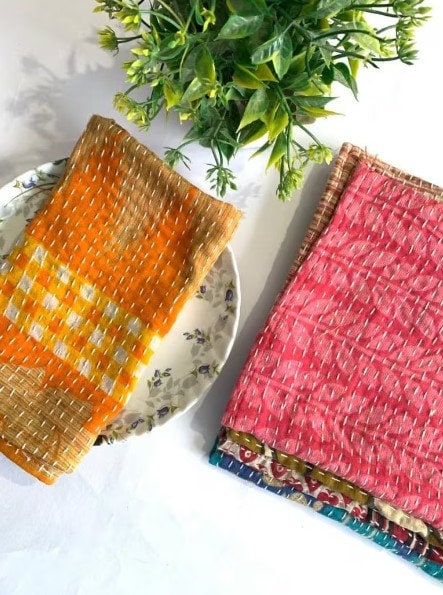 Wholesale Lot Vintage Kantha Napkins, Indian Sari Quilt Kantha Throw ...