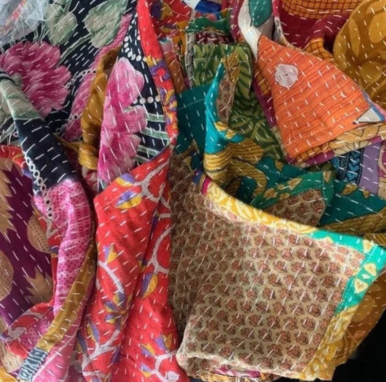 Wholesale Lot Vintage Kantha Napkins, Indian Sari Quilt Kantha Throw ...
