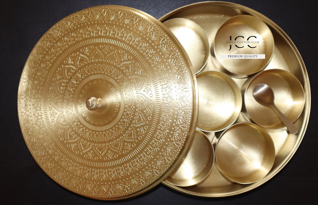 Handcrafted Spice Box in Brass With Spoon | Kitchen Storage | Spice ...