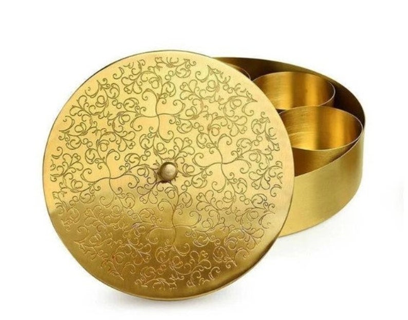 Handcrafted Spice Box in Brass With Spoon Kitchen Storage Spice Storage ...