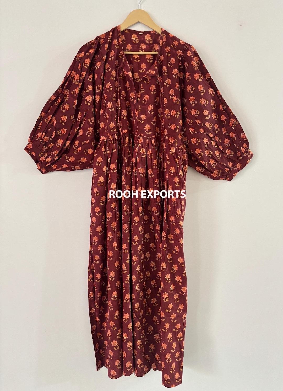 Floral Hand Block Print Kyra Midi Dress | Bohemian Cotton Dress ...