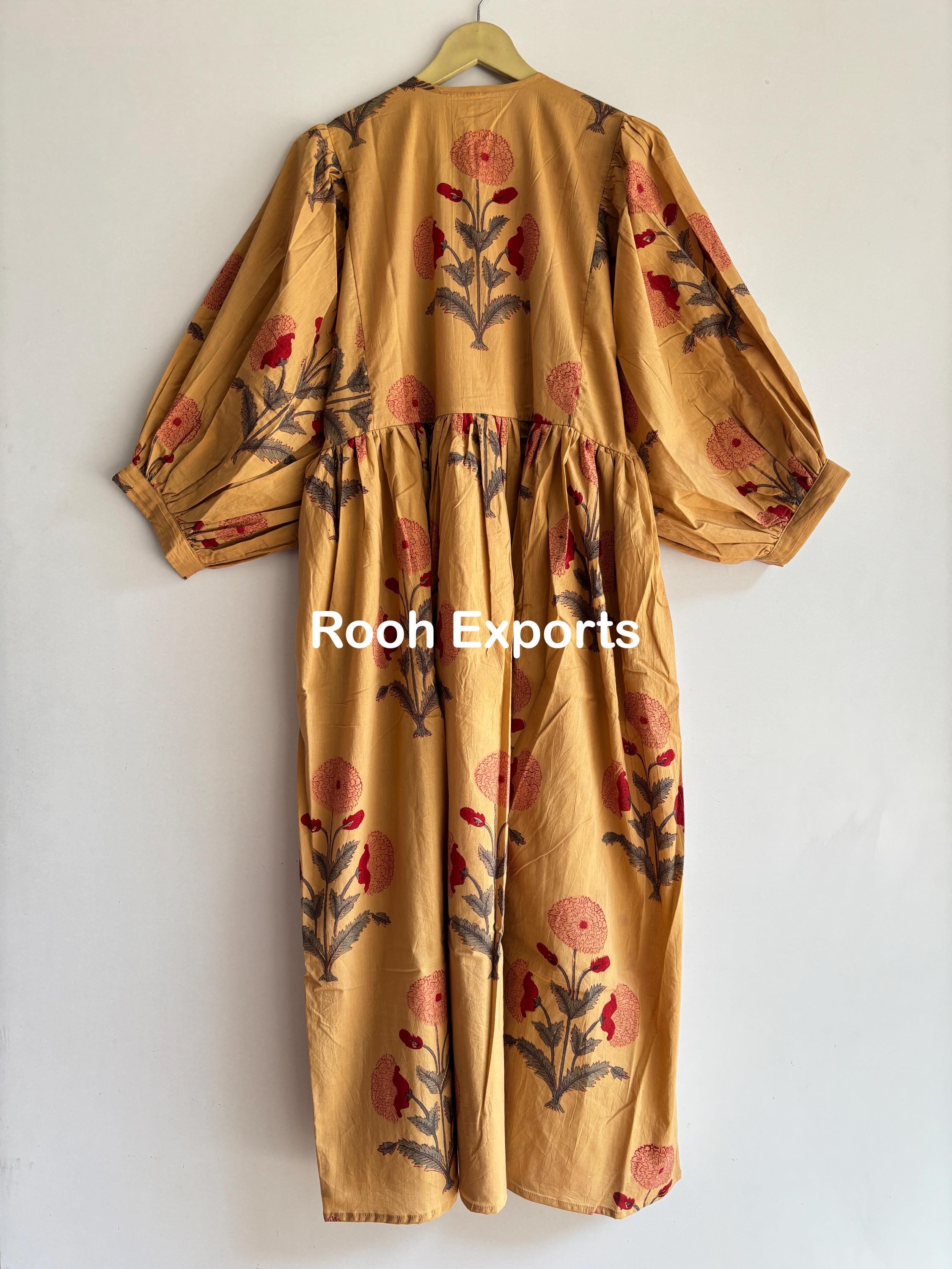 Floral Hand Block Print Kyra Midi Dress | Bohemian Cotton Dress ...