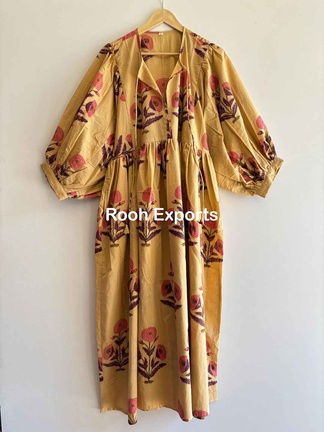 Floral Hand Block Print Kyra Midi Dress | Bohemian Cotton Dress ...