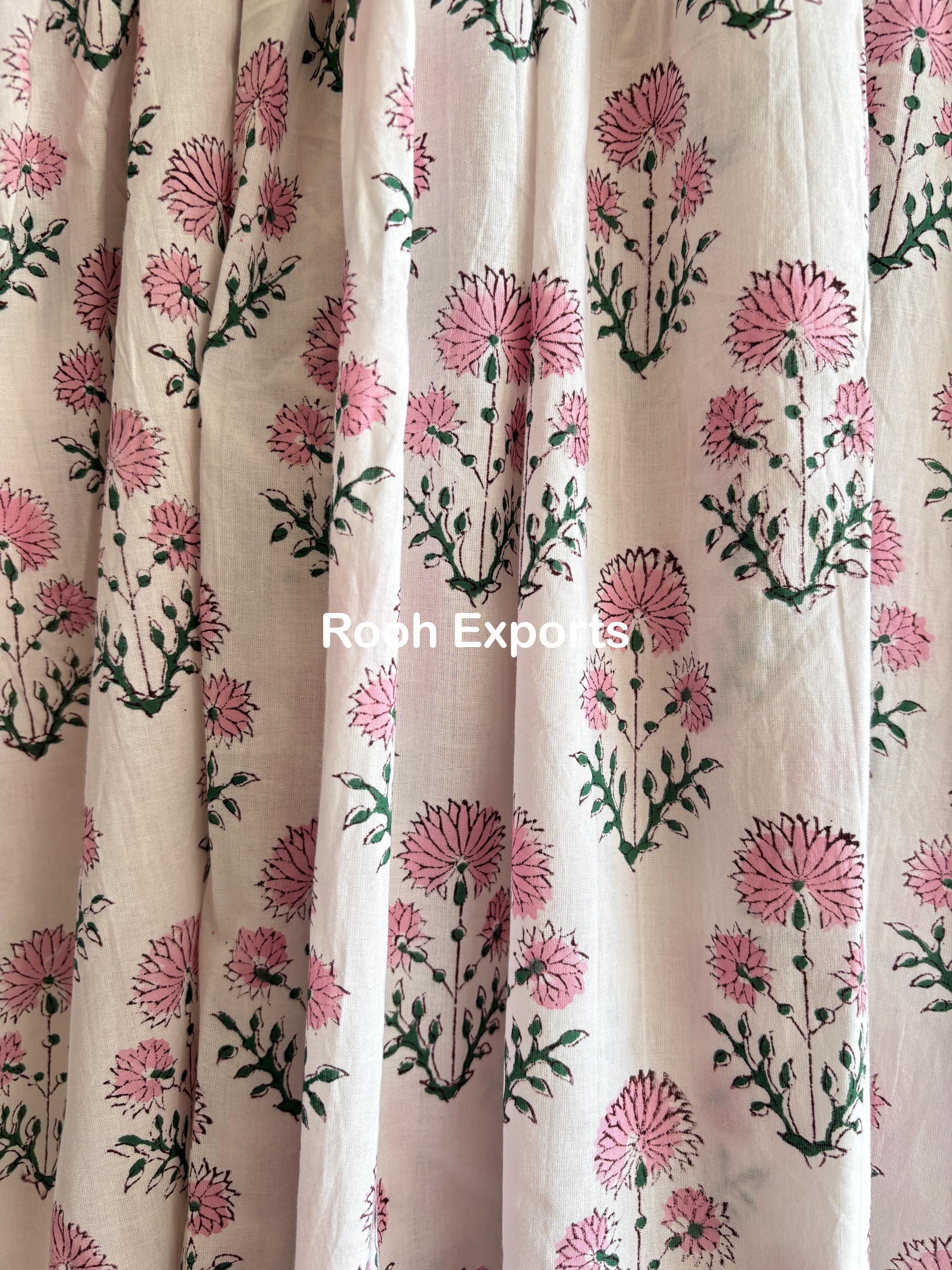 Pink Floral Hand Block Print Kyra Midi Dress | Bohemian Cotton Dress ...