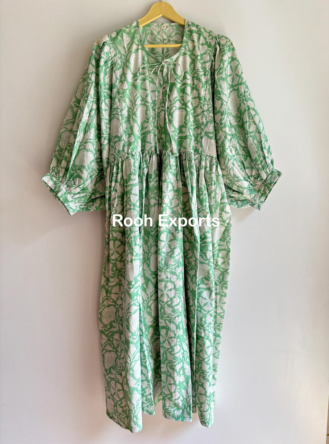 Green Floral Block Print Kyra Midi Dress, Cotton Dress, Dresses for ...