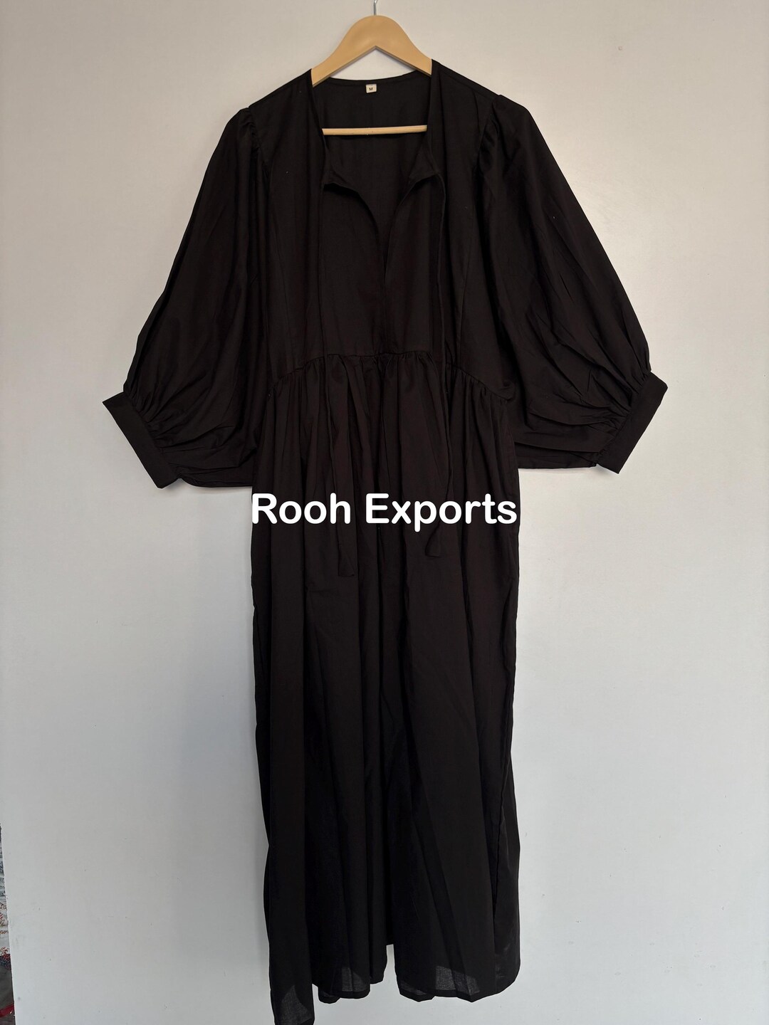 Solid Black Kyra Midi Dress | Bohemian Cotton Dress | Dresses for Women ...