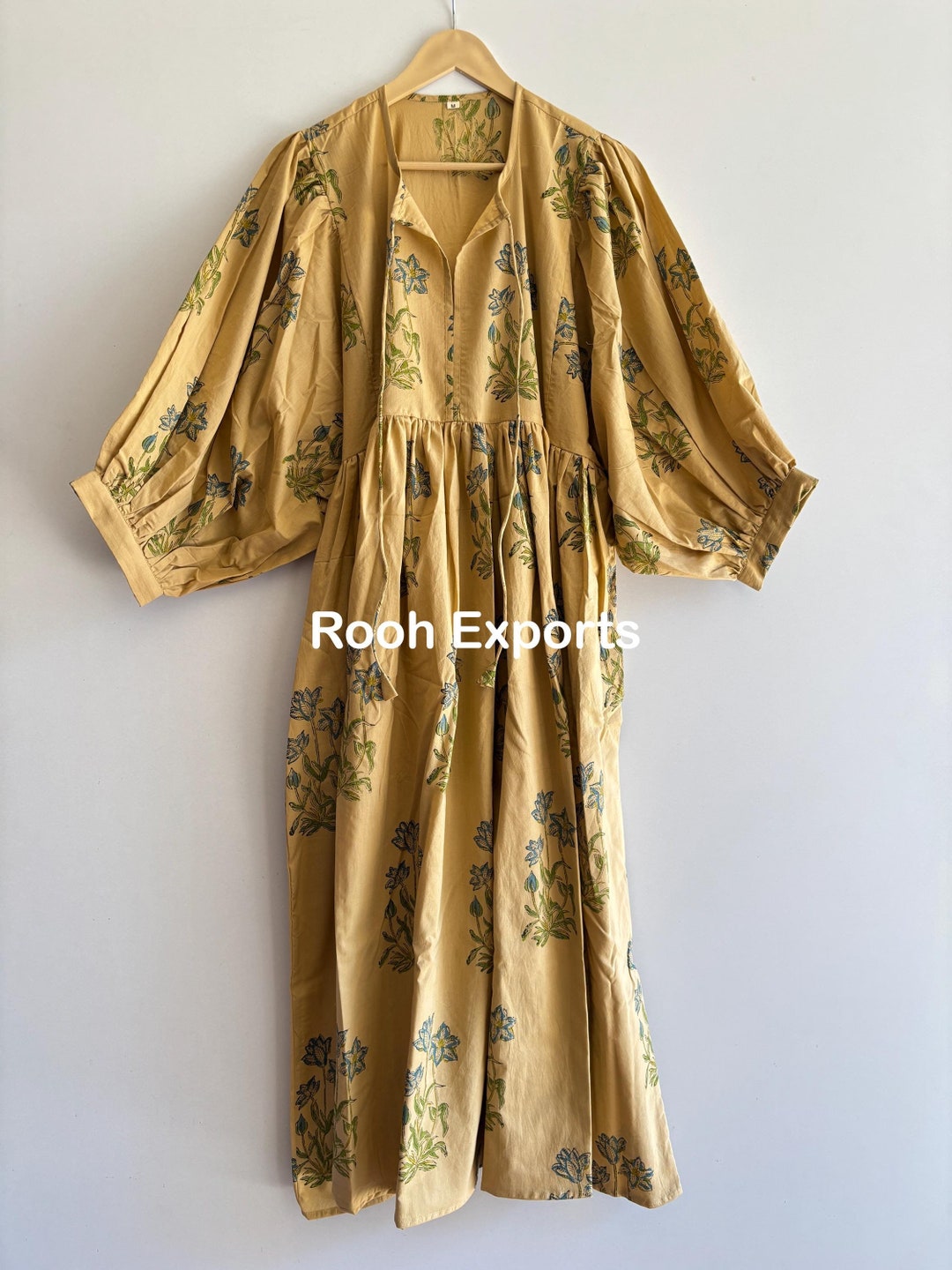 Floral Hand Block Print Kyra Midi Dress | Bohemian Cotton Dress ...