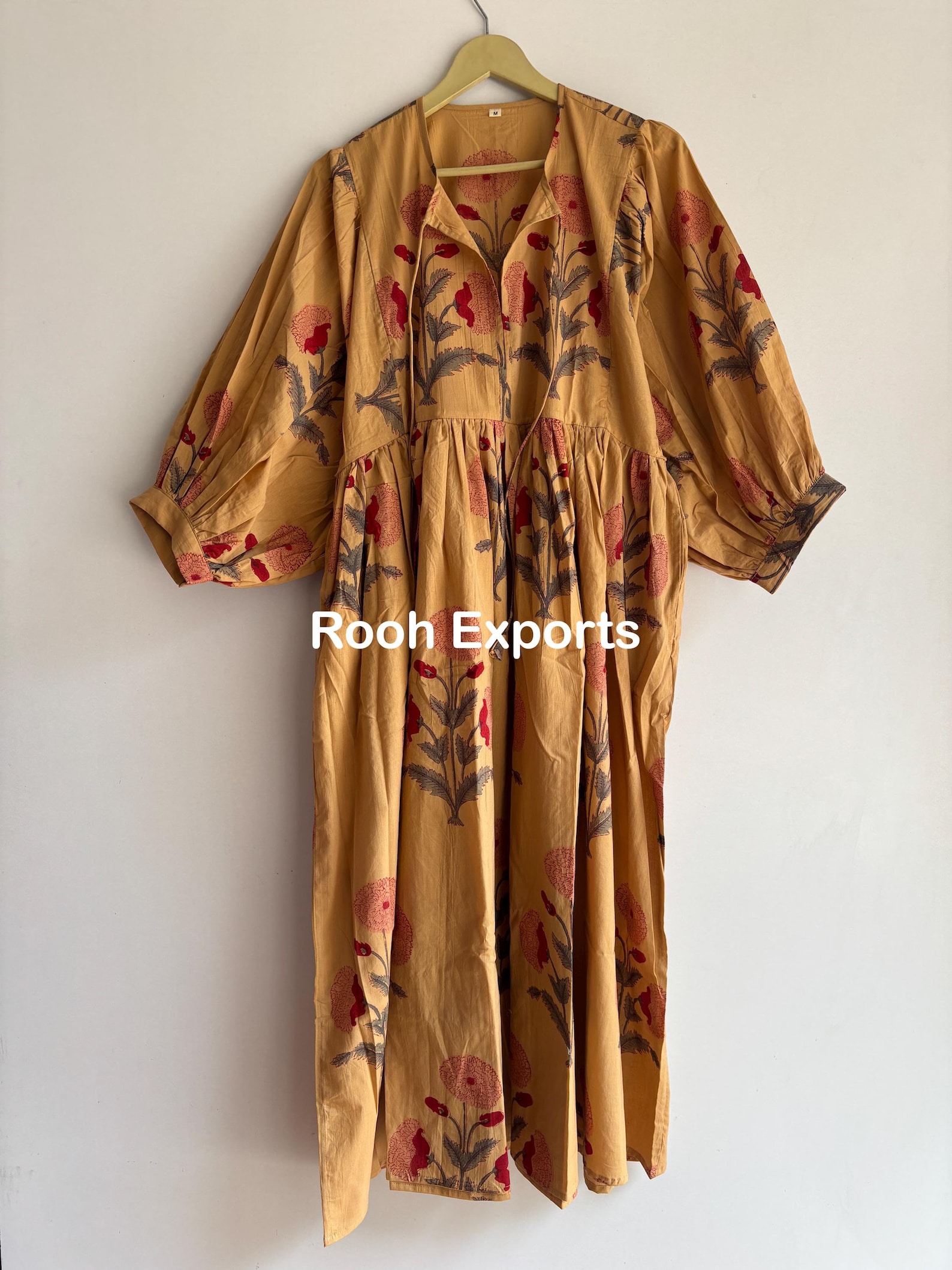 Floral Hand Block Print Kyra Midi Dress | Bohemian Cotton Dress ...