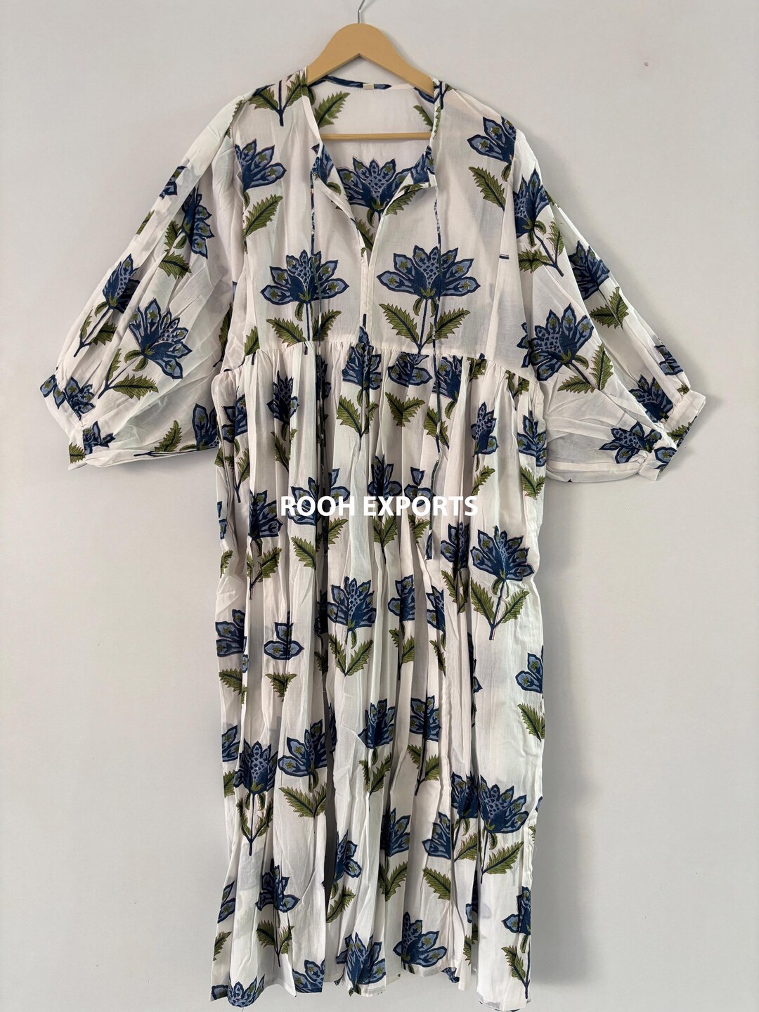 Floral Hand Block Print Kyra Midi Dress | Bohemian Cotton Dress ...