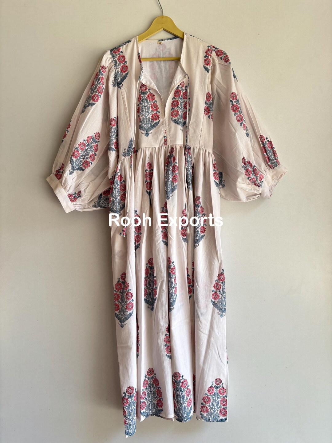 Floral Hand Block Print Kyra Midi Dress | Bohemian Cotton Dress ...